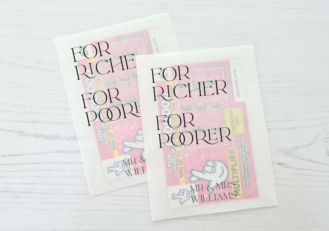Scratch Card Holder Wedding Favour Packets for Richer for Poorer - 100% ...