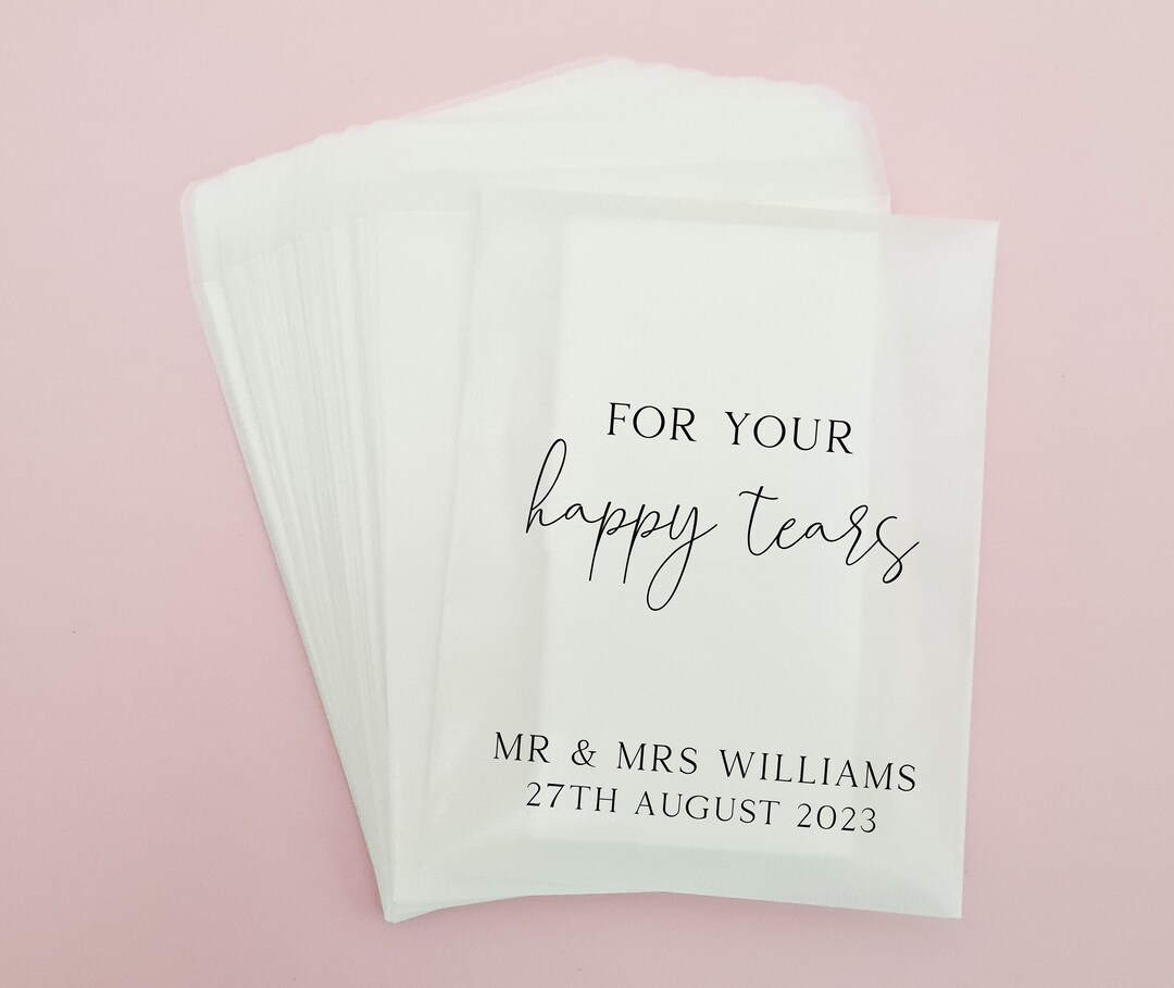 Happy Tears Wedding Tissues Packets 100% Biodegradable Glassine - Empty ...