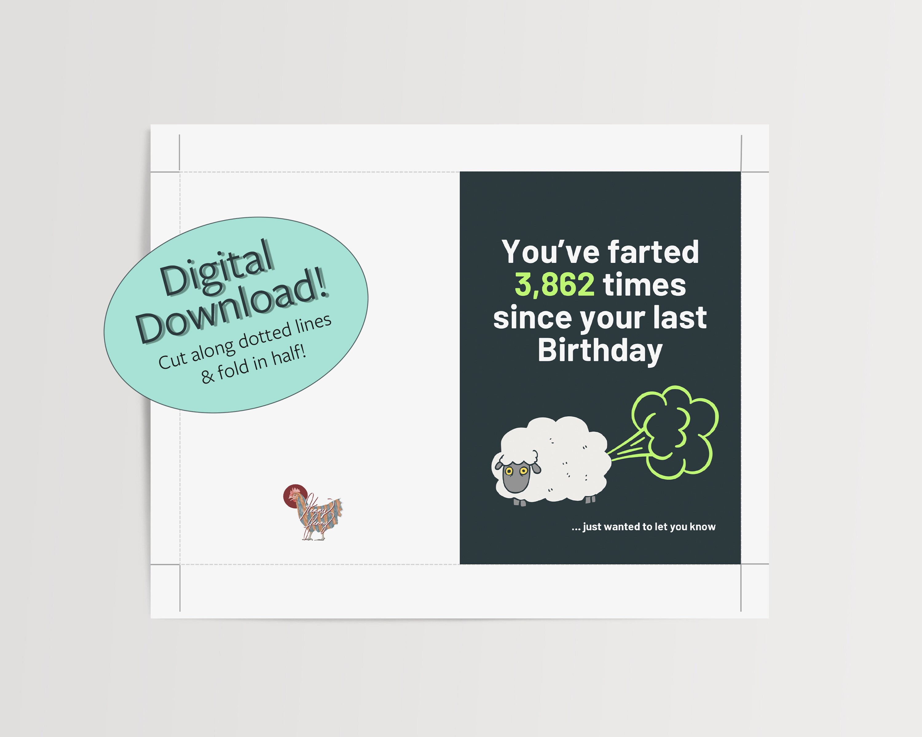 Printable Birthday Card, Fart Birthday Card, Fart Card, Getting Older ...