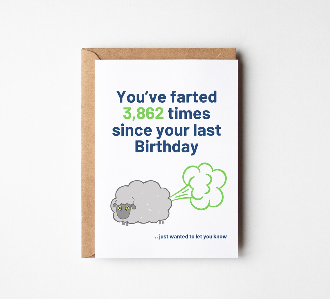 Printable Birthday Card, Fart Birthday Card, Fart, Sheep, Getting Older ...