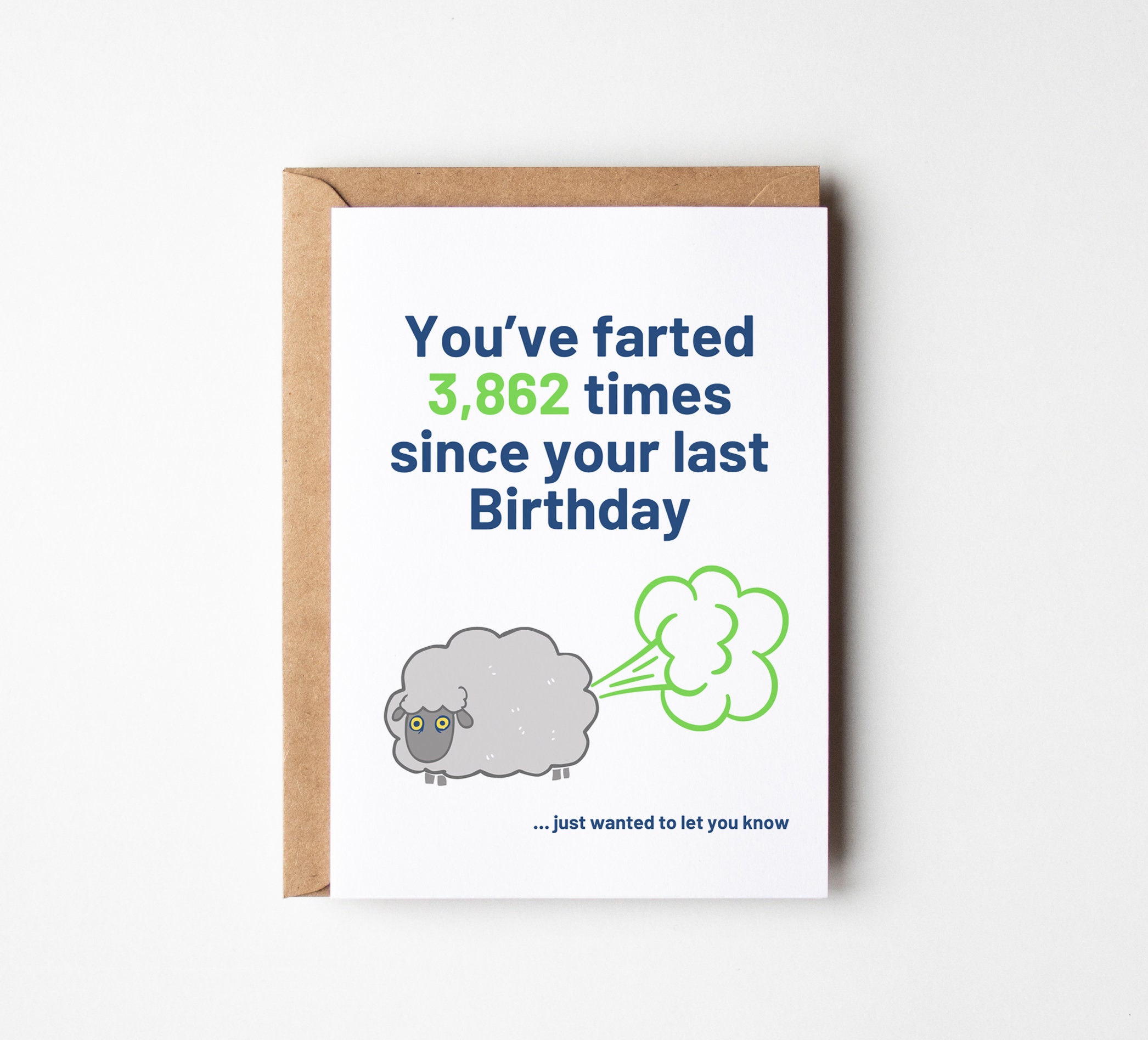 Printable Birthday Card, Fart Birthday Card, Fart, Sheep, Getting Older ...