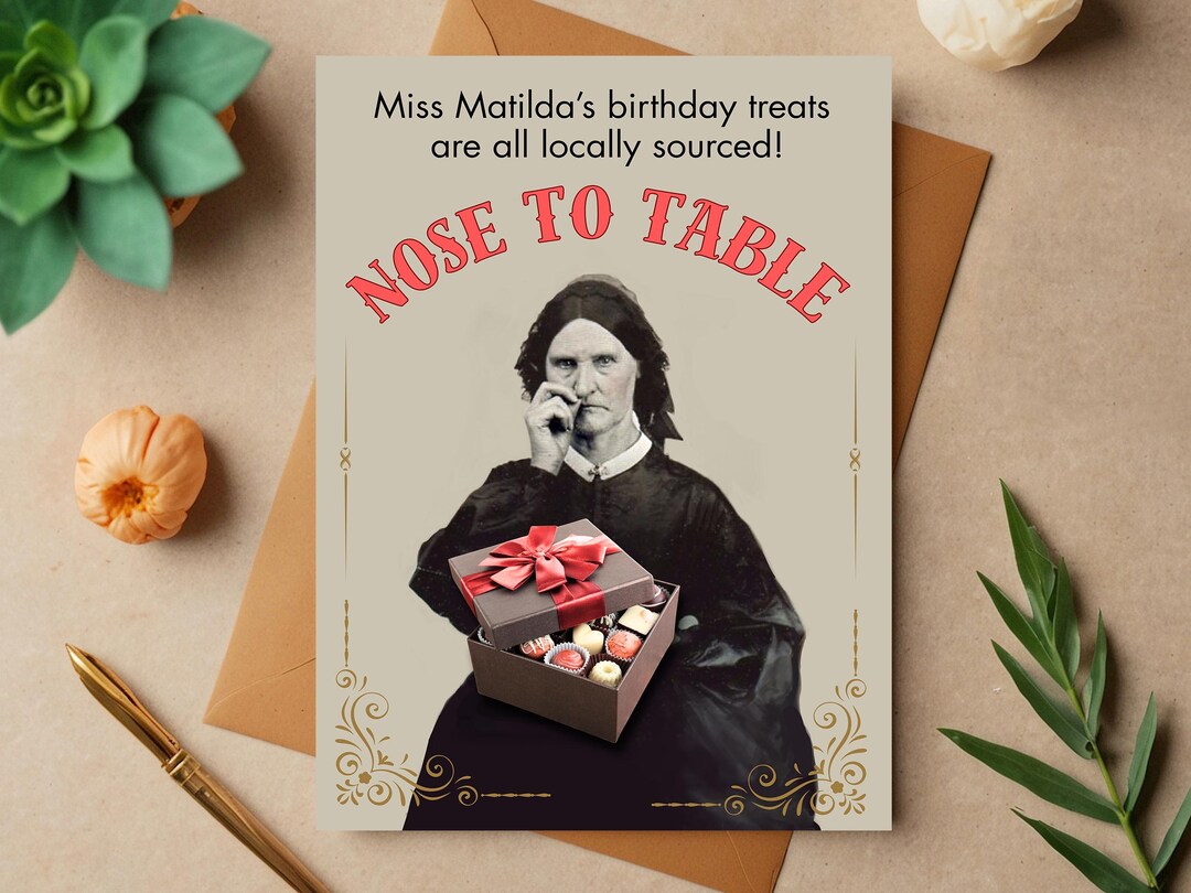 Funny Birthday Card: Miss Matilda Vintage Art - Nose to Table - Etsy