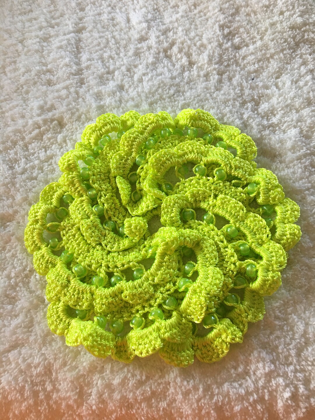 Neon Green Beaded Doily - Etsy