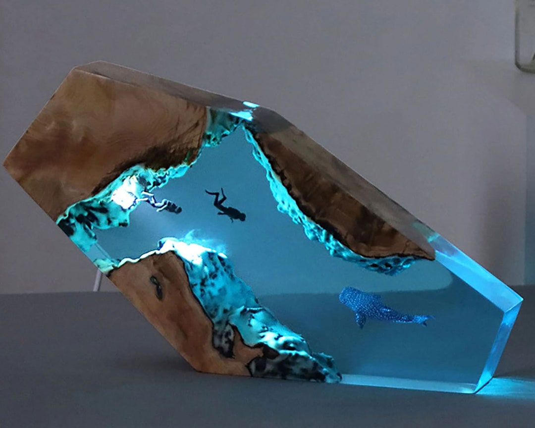 Whale Shark & Human Epoxy Resin Wood Night Light Resin Night - Etsy