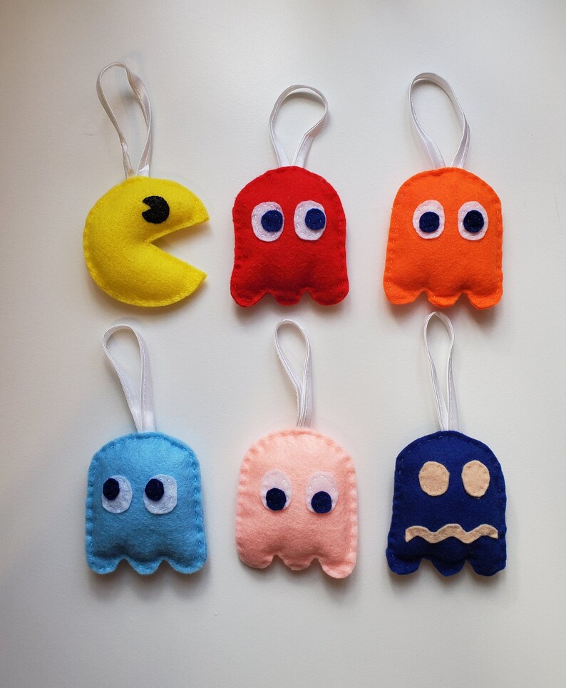 Felt Pac-man & Ghosts, Set of 6 Mini Felt Stuffies, Pacman and 5 Ghosts ...