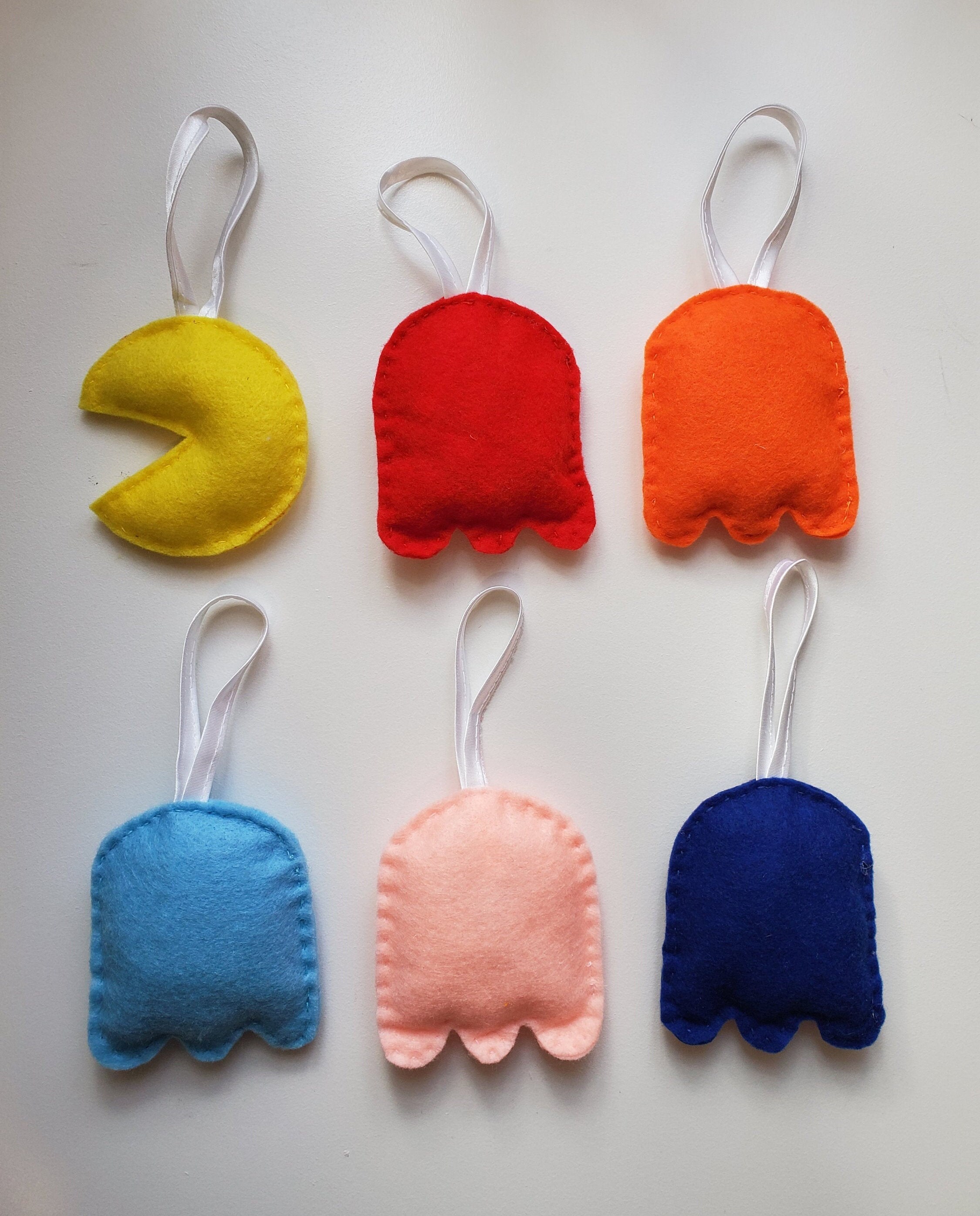 Felt Pac-man & Ghosts, Set of 6 Mini Felt Stuffies, Pacman and 5 Ghosts ...