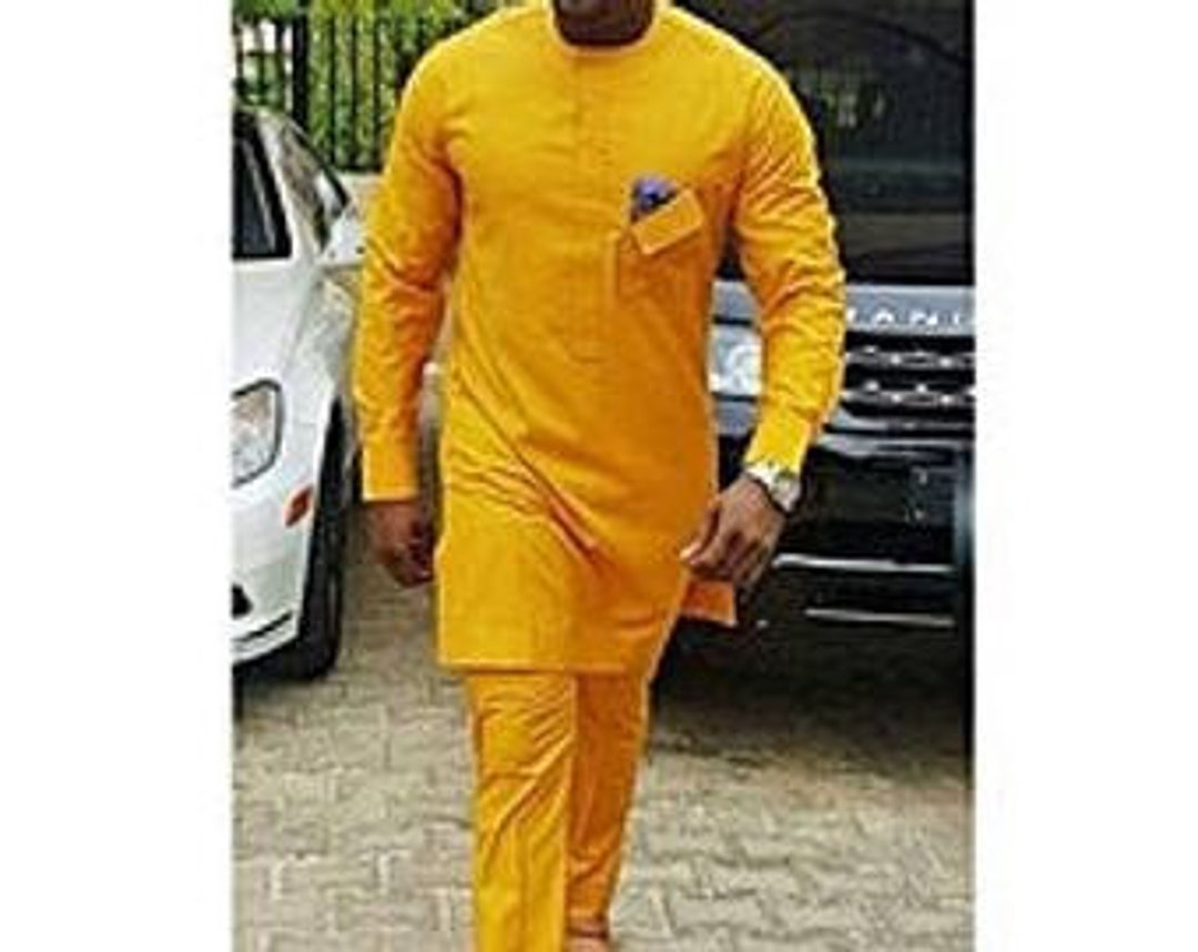 Yellow African Man Suit, African Dashiki, Yellow Senator Suit, African ...