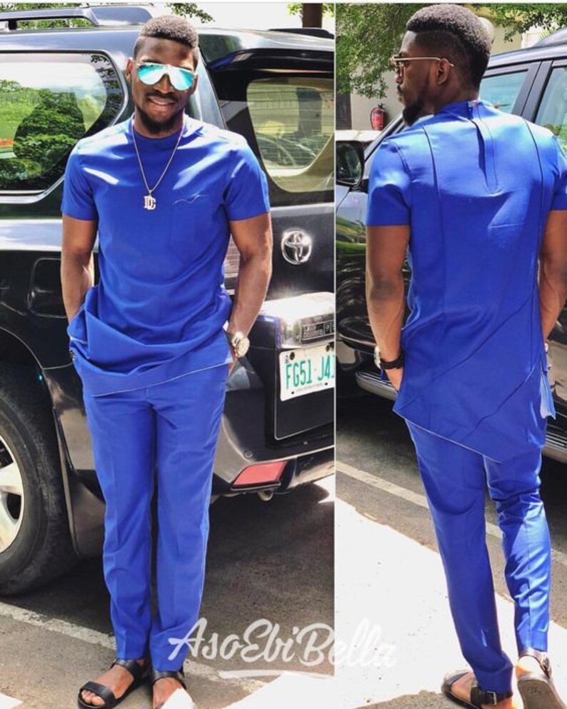 Blue African Dashiki Suit, Blue Suit, African Men Wedding, Groomsmen ...