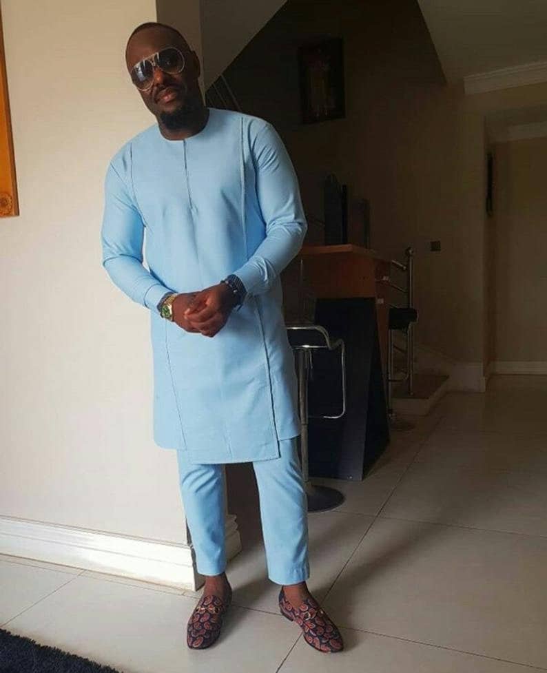 Sky Blue African Men Suit, Sky Blue Senator Suit, Sky Blue African Men ...