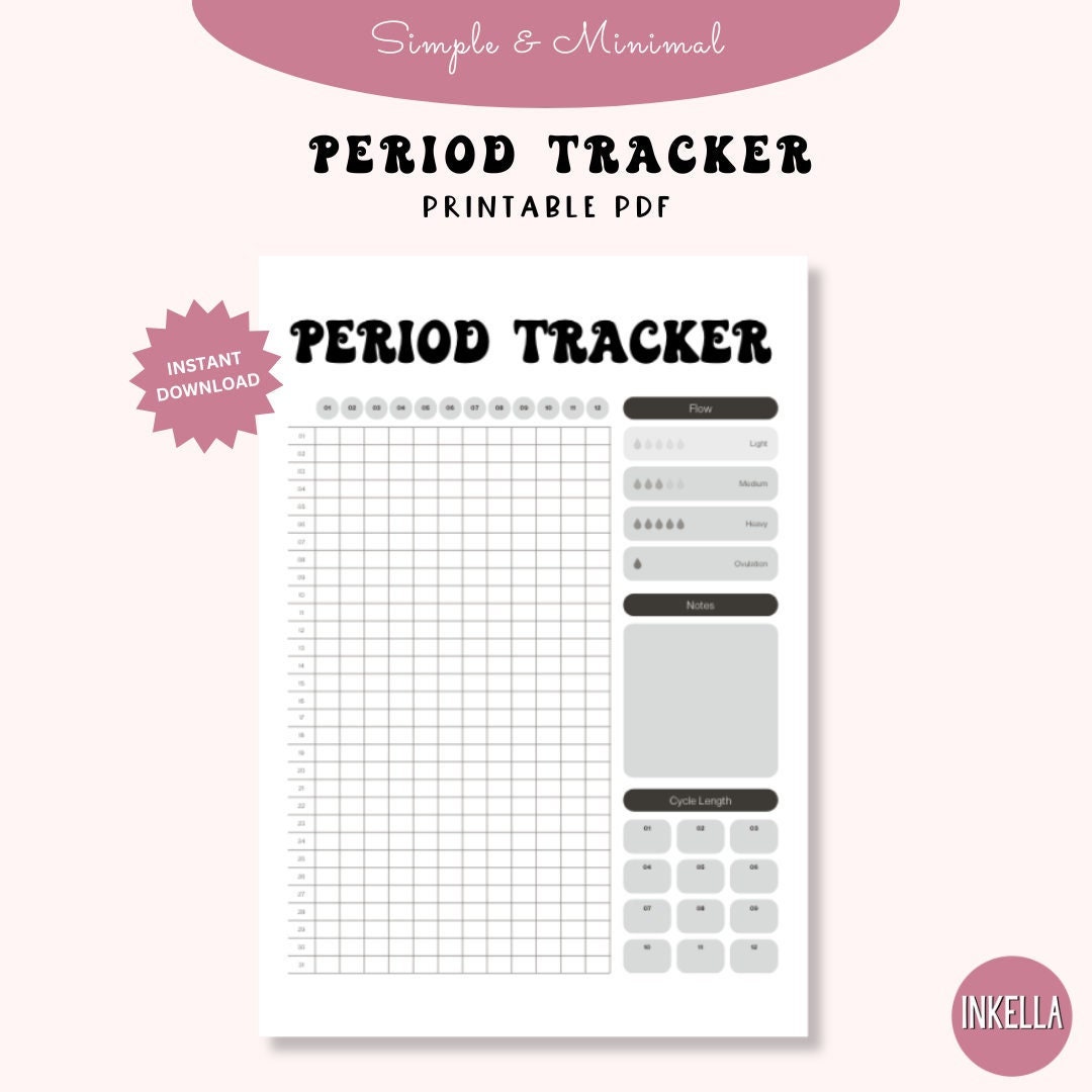 Period Tracker - Printable Yearly - Track Your Menstrual Cycle and ...