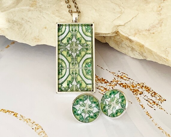 Portugal tile jewelry set for women Portuguese tile gifts | Etsy