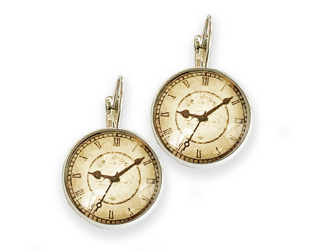 Vintage Clock Earrings Dangle, Glass Dome Clock Earrings, Watch ...