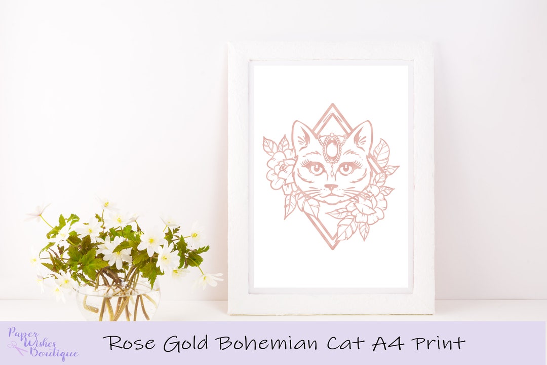 Rose Gold Bohemian Cat A4 Print Wall Art - Etsy