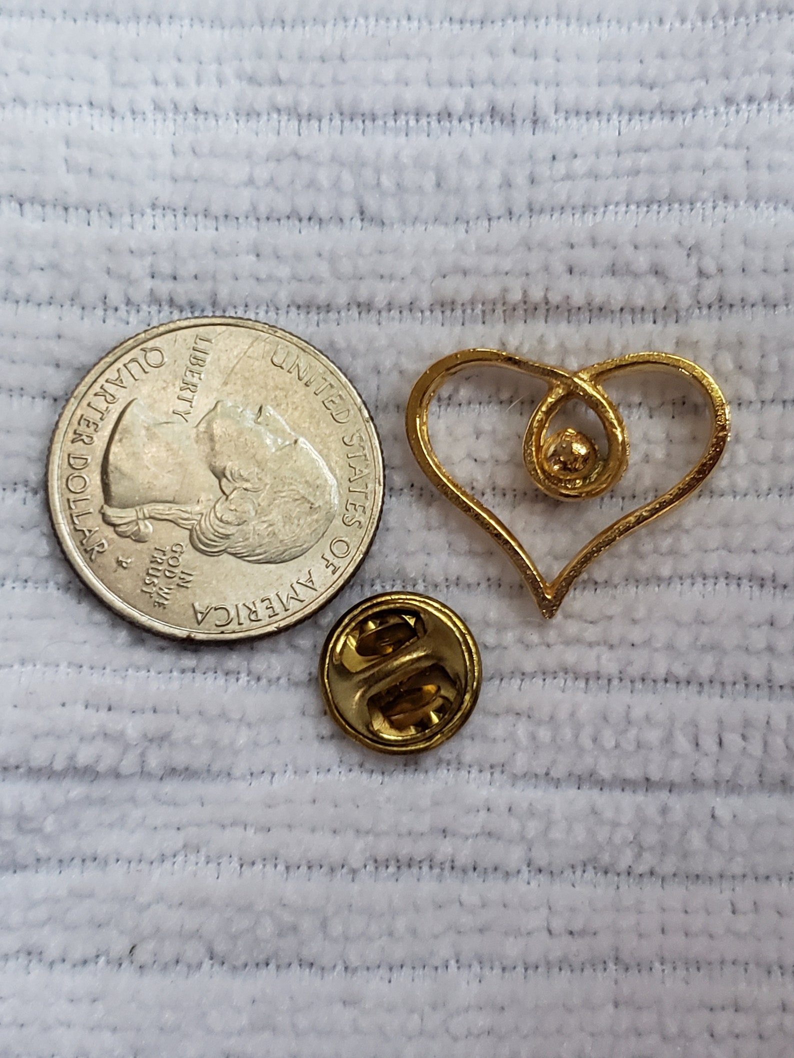 Gold Plated Heart Lapel Pin. This Simple Heart Pin Has a Small Glass ...