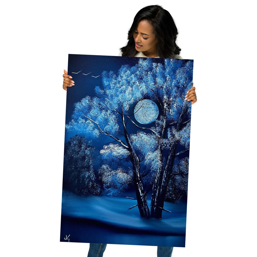 Poster Print - Blue Moon Winter Tree by Paintwithjosh - Etsy