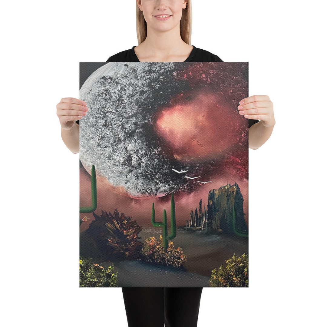 Canvas Print - Exploding Moon Over Desert Landscape by Paintwithjosh - Etsy