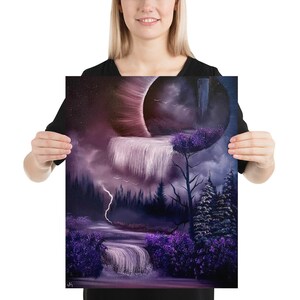 Poster Prints - Purple Full Moon Eclipse Portal Waterfall Landscape by ...
