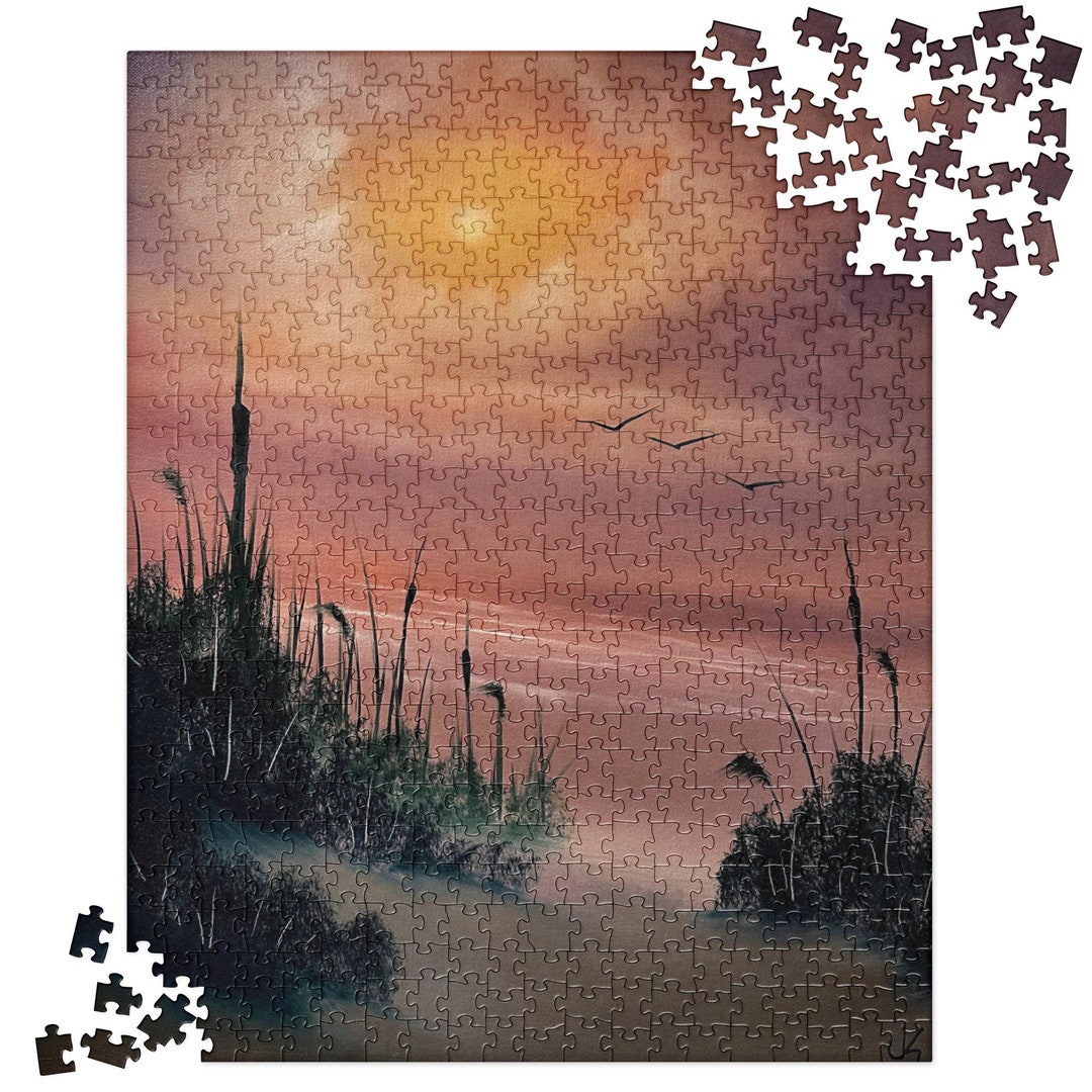 Sunset Seascape Cattails Jigsaw Puzzle by Paintwithjosh - Etsy