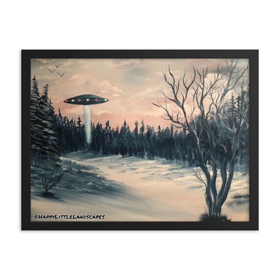 Winter Landscape with Alien by HLL Artist Josh Kirkham. Alien UFO 16x20 ...