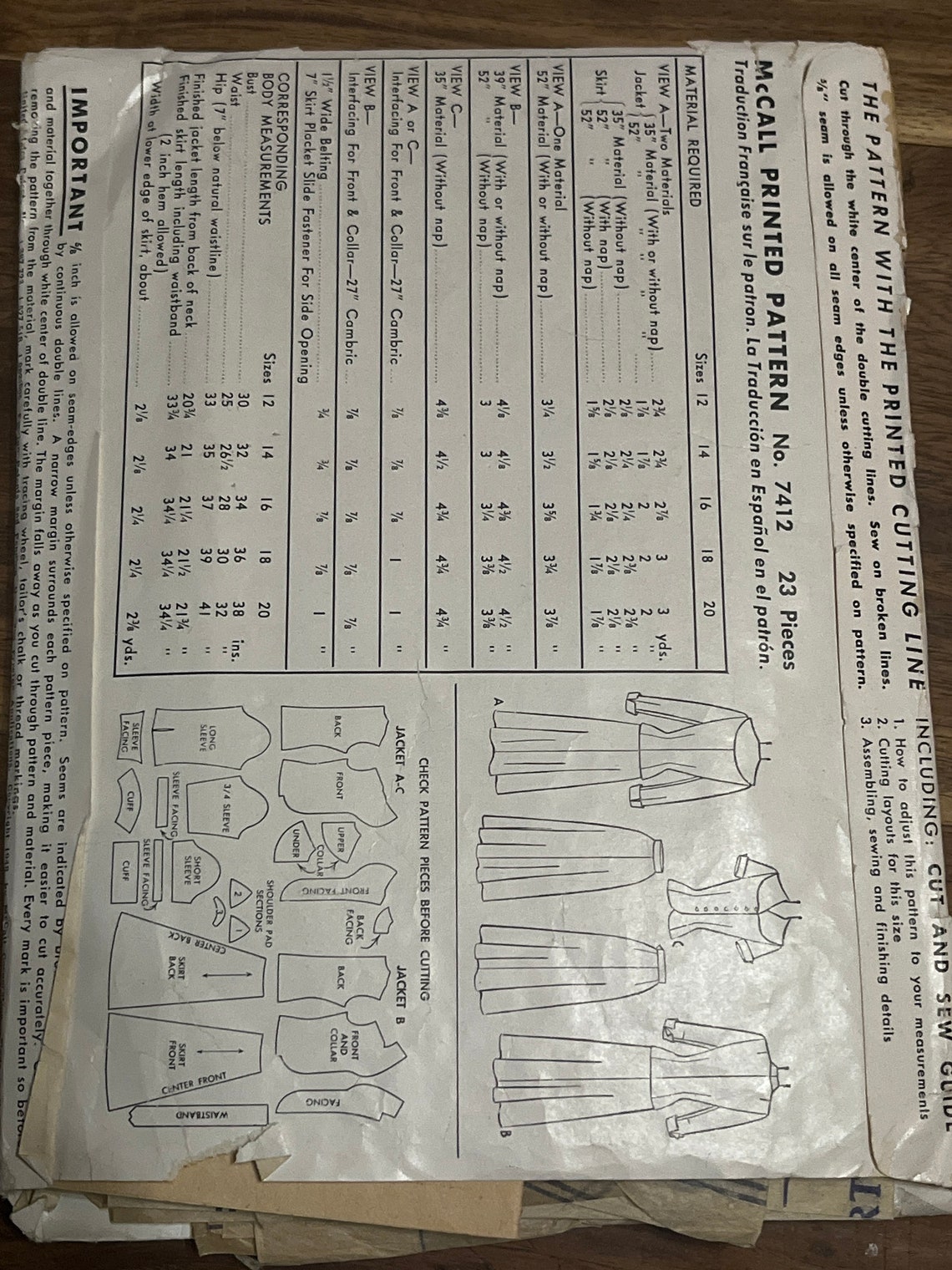 1940s Two Piece Suit Dress Pattern Mccall 7412 B32 Sz 14 - Etsy