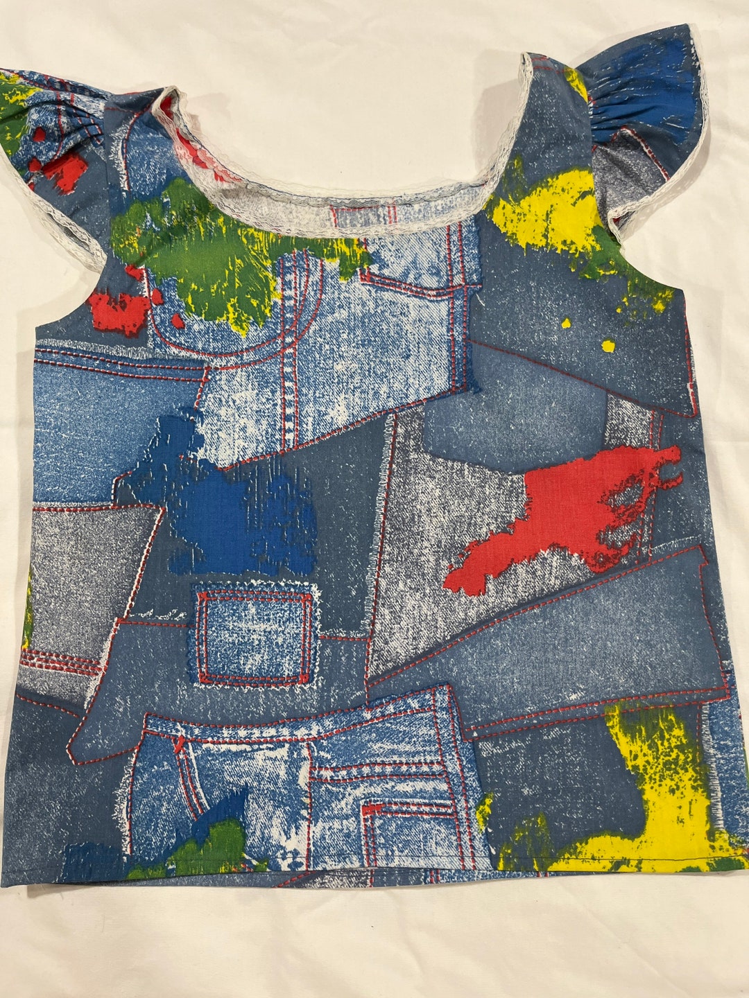 Vintage 1970s Girls Smock Top Photo Denim With Painterly Splashes - Etsy