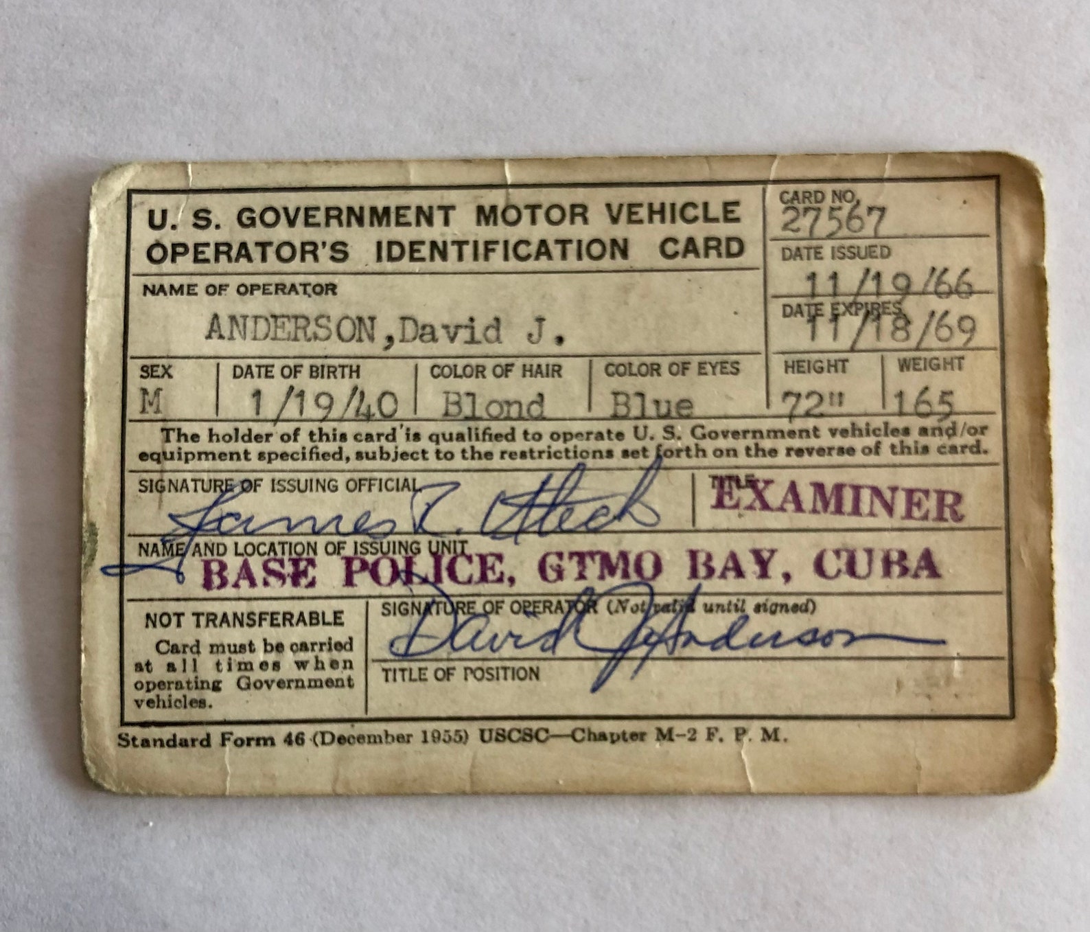 Vintage US Government Drivers License GTMO 1966 - Etsy