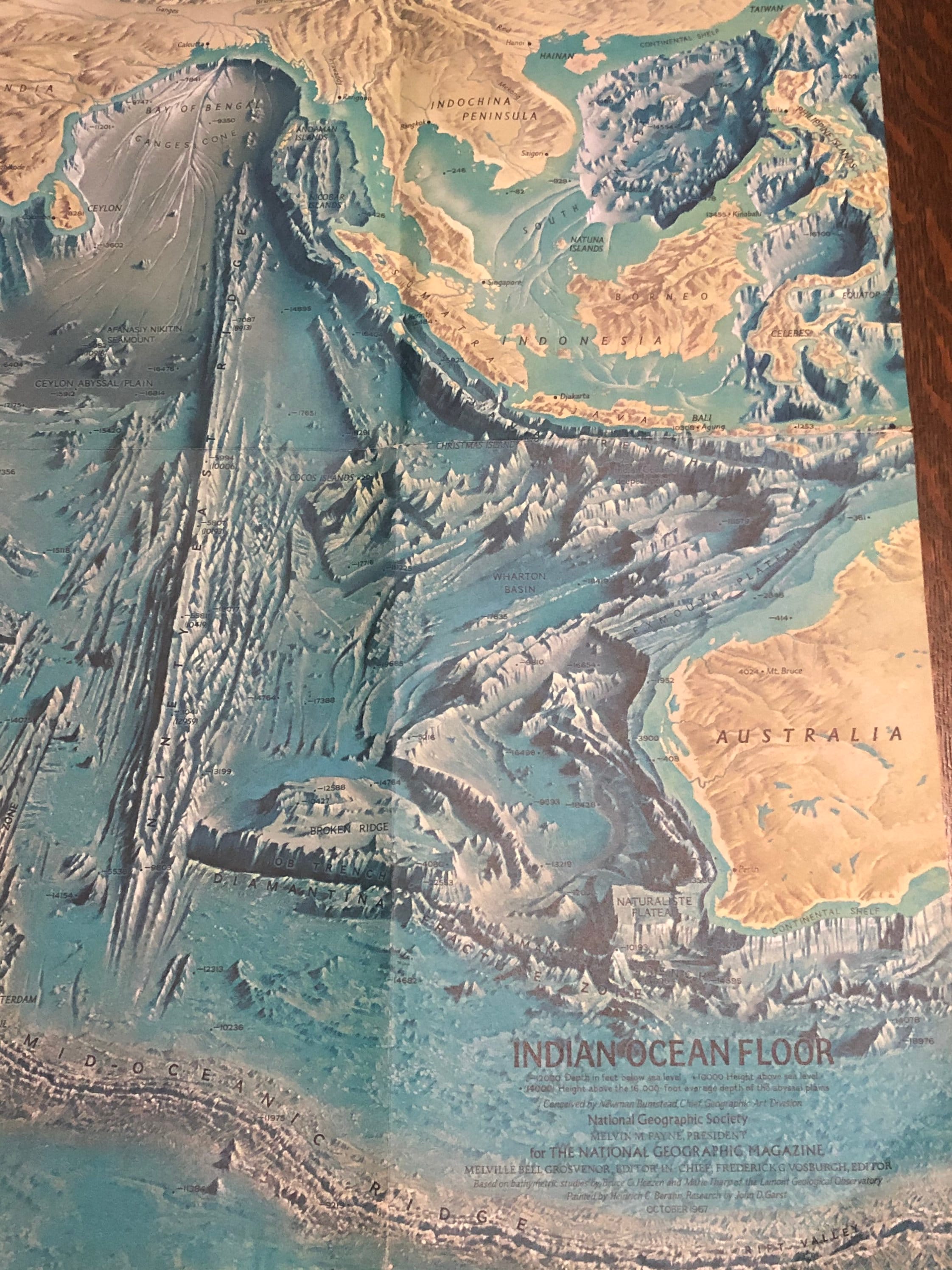 Mapa vintage del Indian Ocean Floor c1967 National Geographic | Etsy