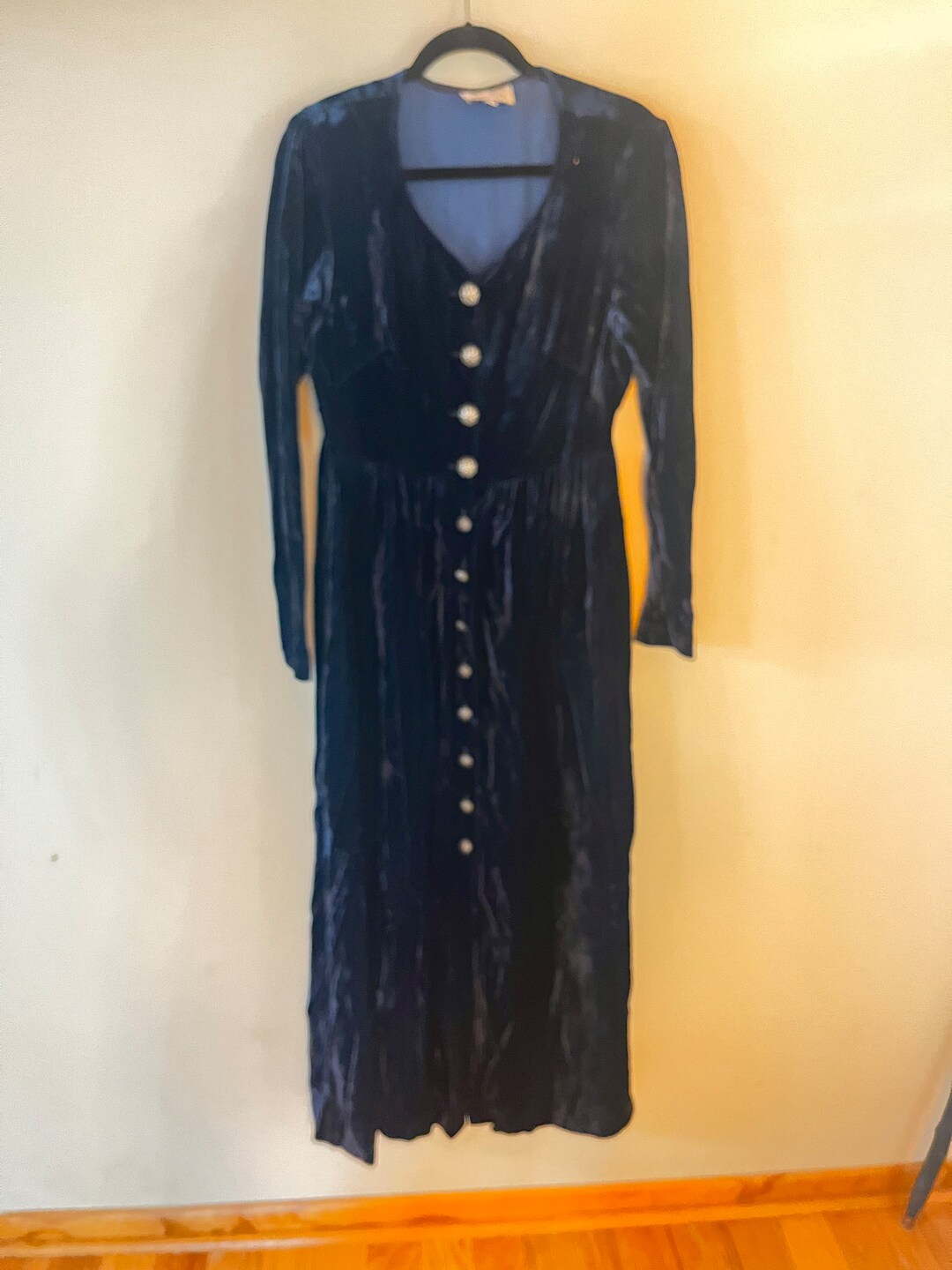 Liza Lyn Nineties Crushed Blue Velvet Button Down Dress Large - Etsy