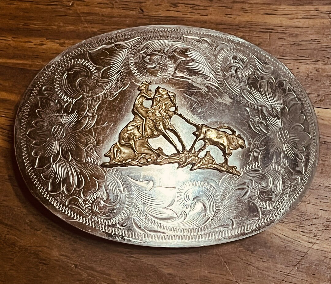 Vintage Montana Silversmith Calf Roping Western Belt Buckle - Etsy