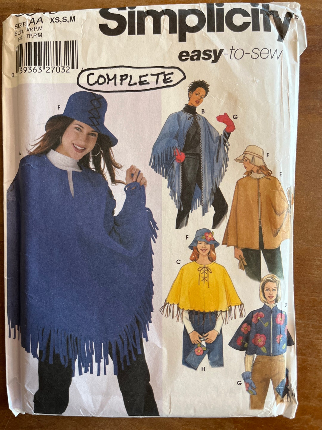 Vintage Simplicity Pattern 5349/0668 Size Aaxs,s,m Poncho, Purse, Hat ...