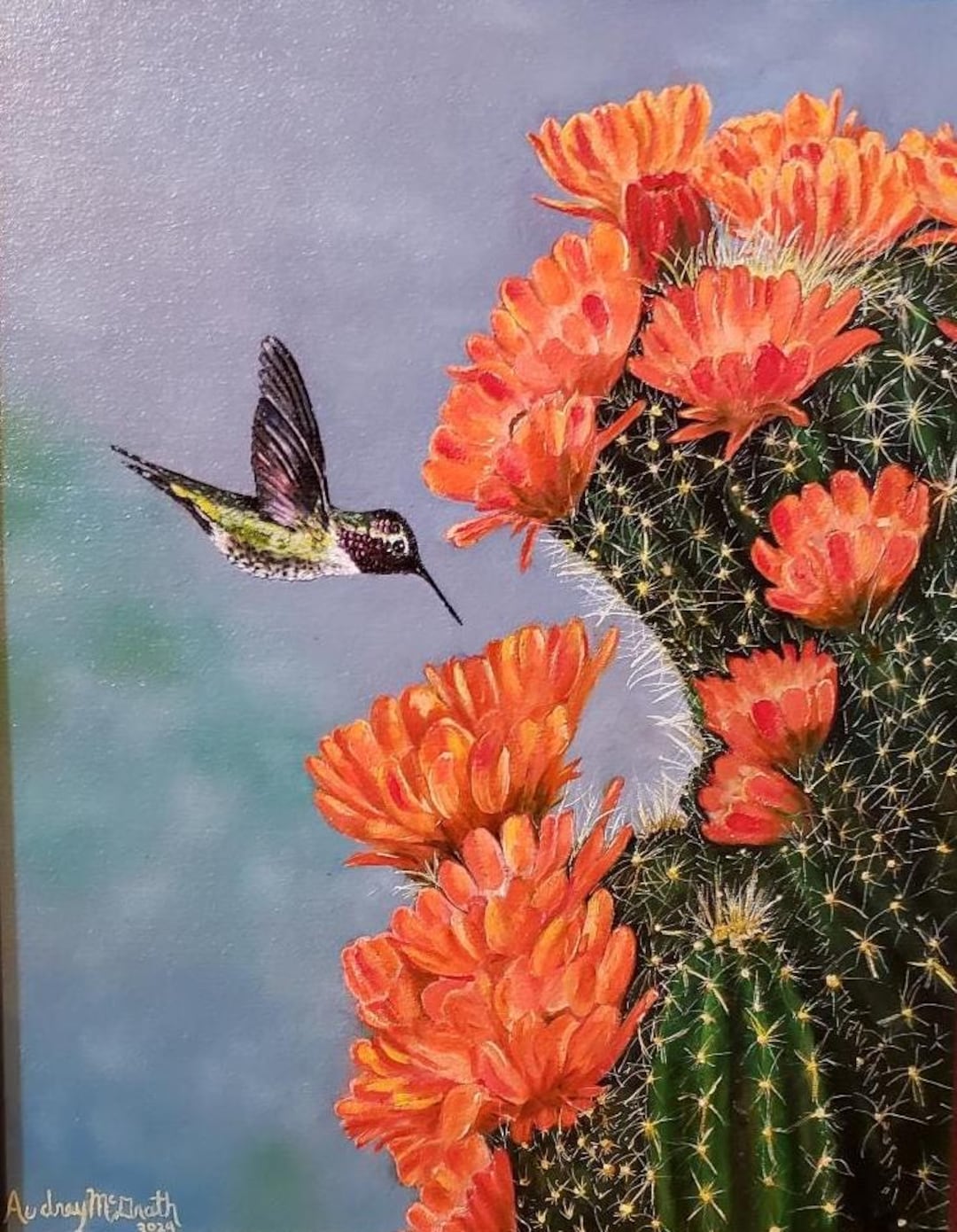 Hummingbird and Desert Cactus Flowers - Etsy