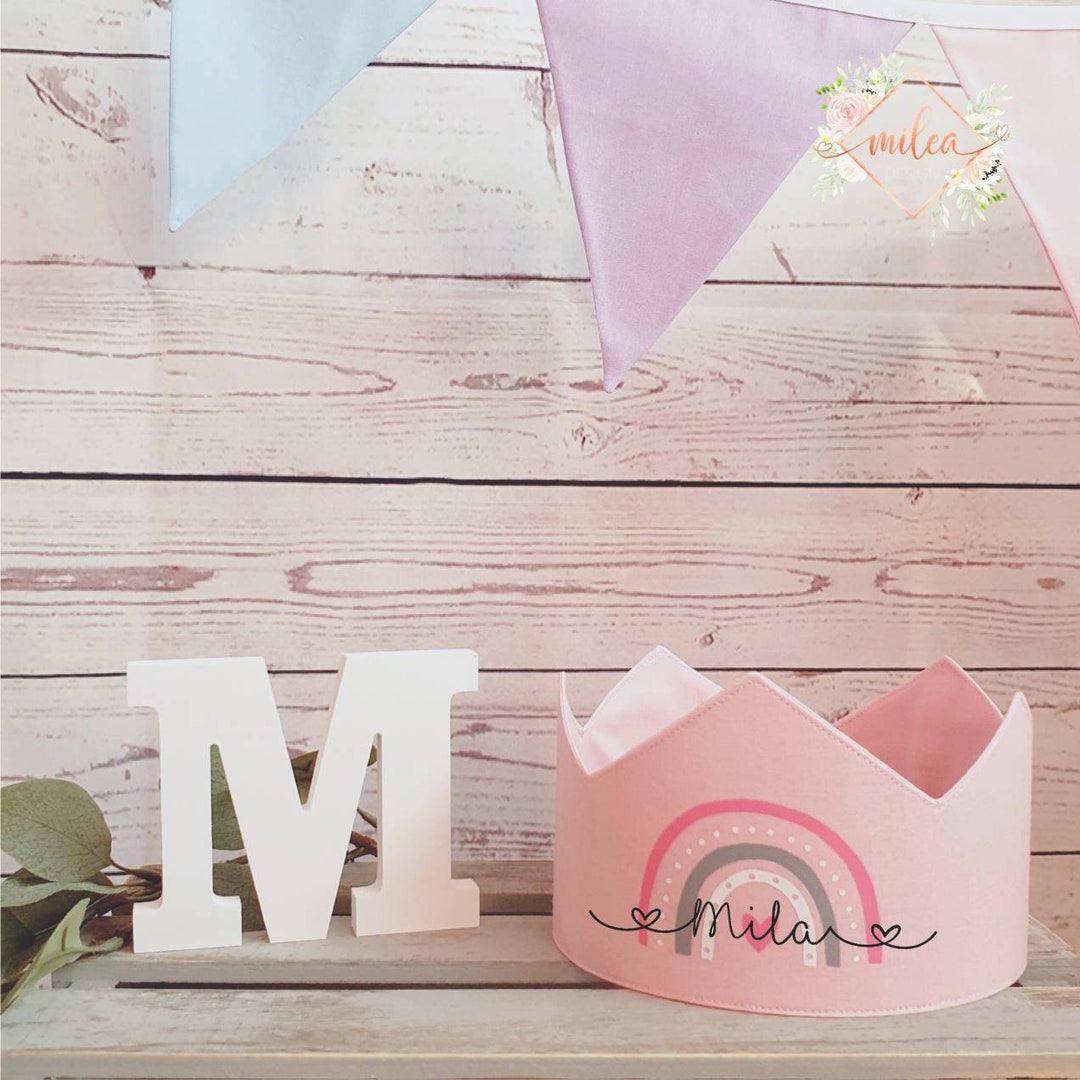 Birthday Crown Rainbow Pink With Name - Etsy