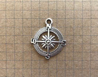 Compass Charm Compass Pendant Sterling Silver Charm Silver | Etsy