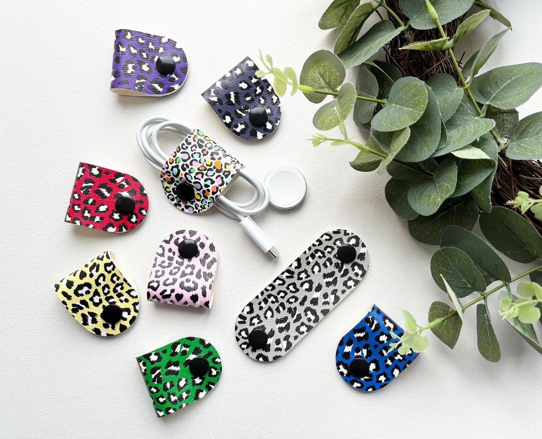 Cable Keeper, Cord Holder, Cable Tidy Faux Leather Rainbow Animal Print ...