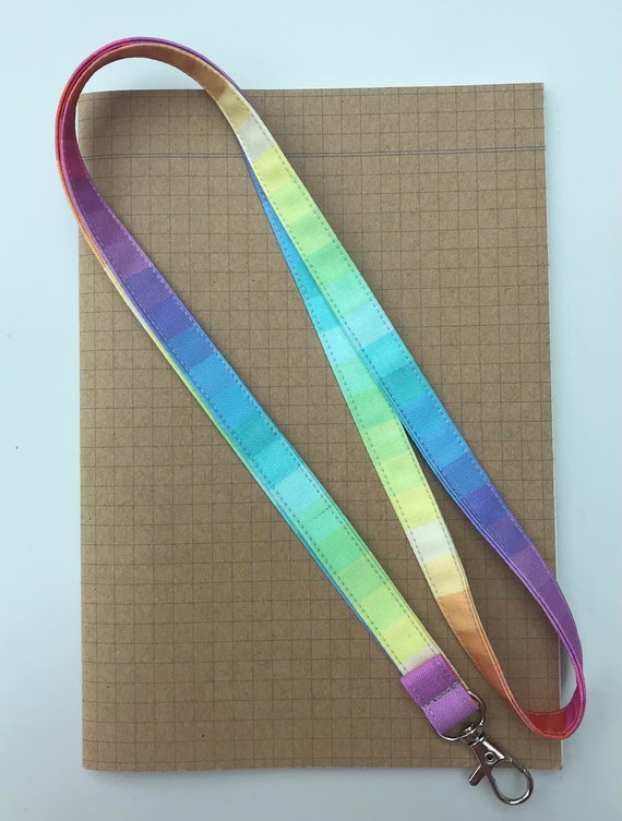 Pastel Rainbow stripe fabric lanyard | Etsy