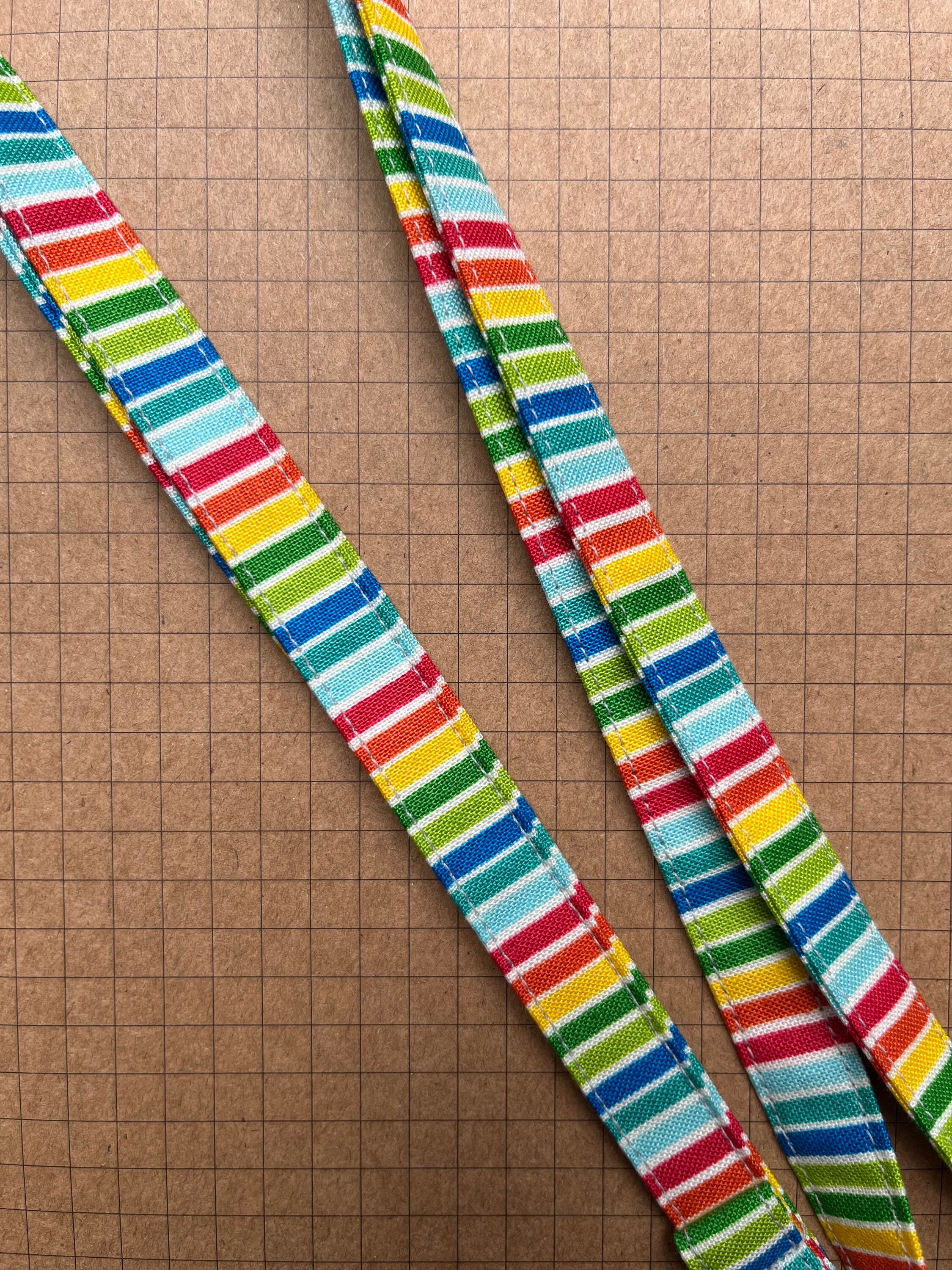 Rainbow Narrow Stripe on White Fabric Lanyard - Etsy