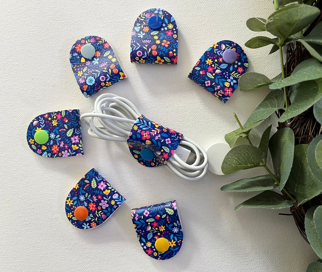 Cable Keeper, Cord Holder, Cable Tidy Faux Leather Blue Floral - Etsy