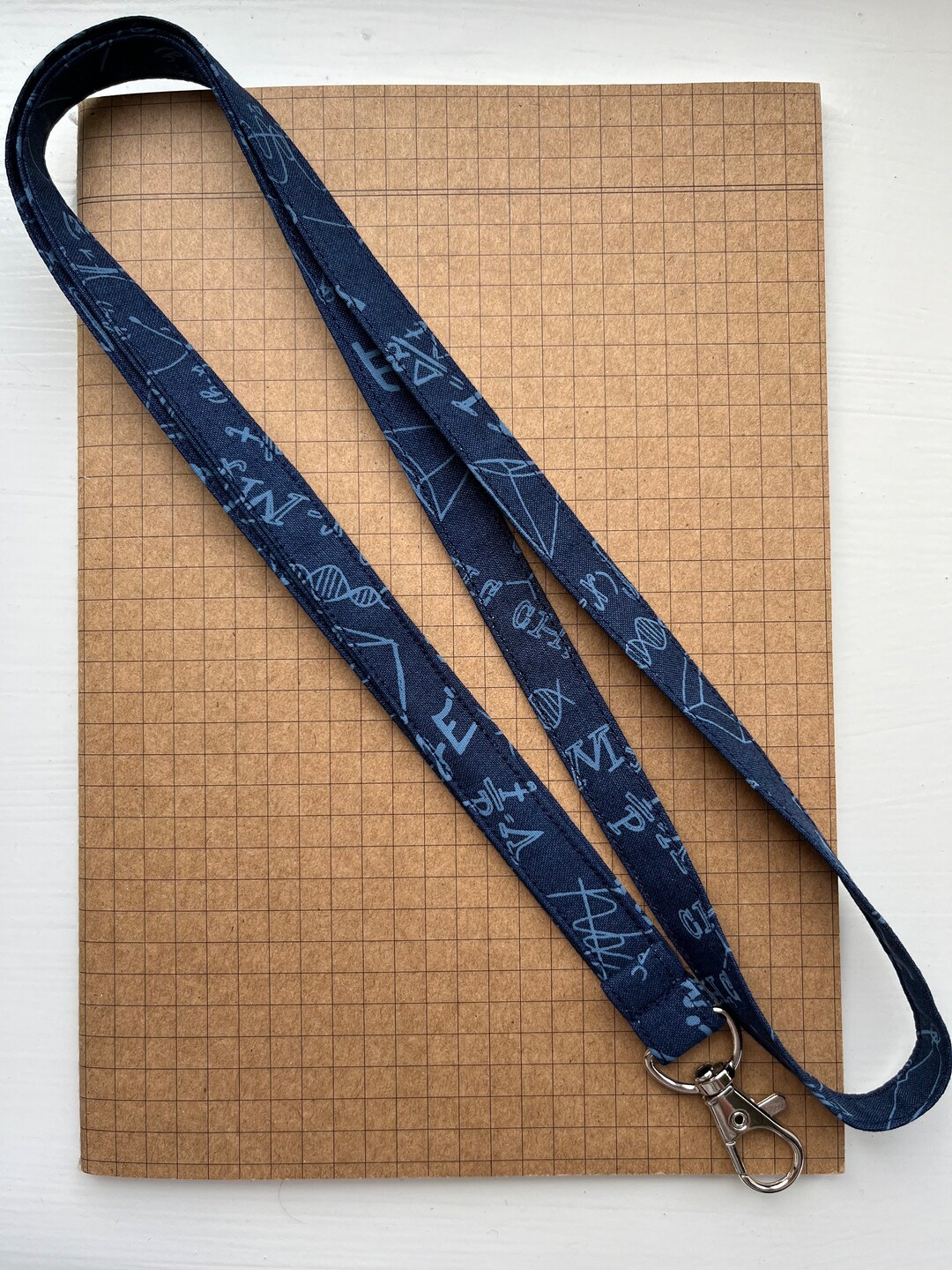 Navy Science Symbols/ Chemistry/ Biology Teacher Skinny Fabric Lanyard ...