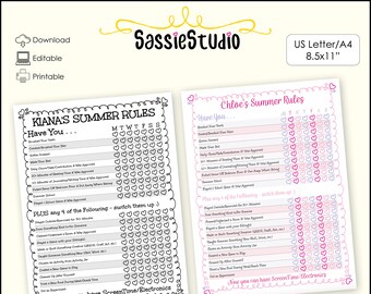 Editable Rainbow Circles Kid/tween/teen Summer/technology Rules/reward ...