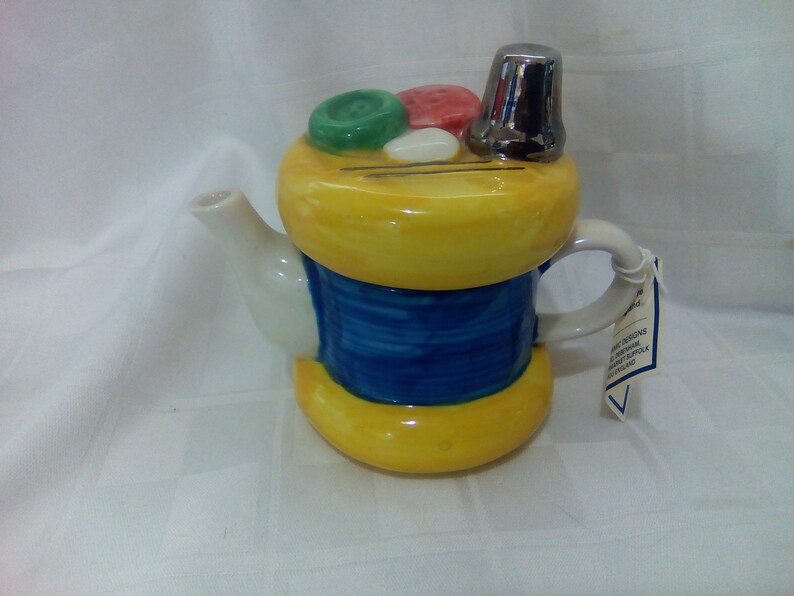 Tony Carter Hand Painted Small Tea Pot in a Shape of a Cotton Reel With ...