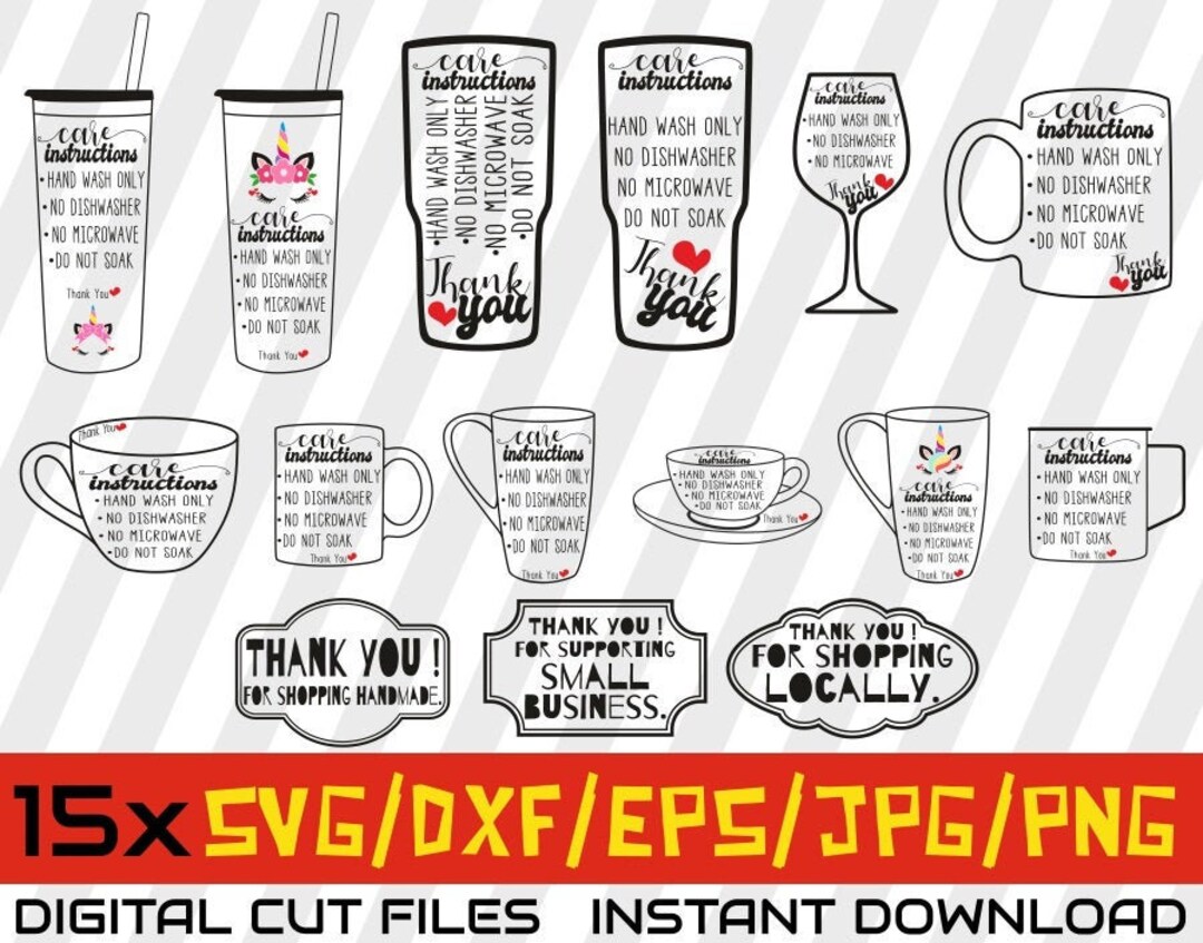 15x Care Card Bundle Svg Care Instruction Cards Decal - Etsy