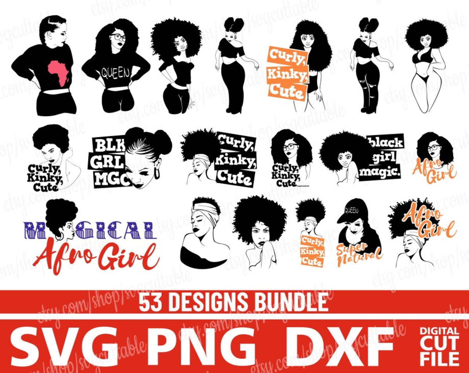 Afro Woman SVG Bundle, Black Girl Silhouette, Natural Hair (digital ...