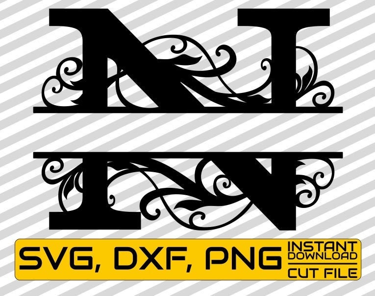 Floral Svg Split Monogram Files Letter N calligraphy Font - Etsy