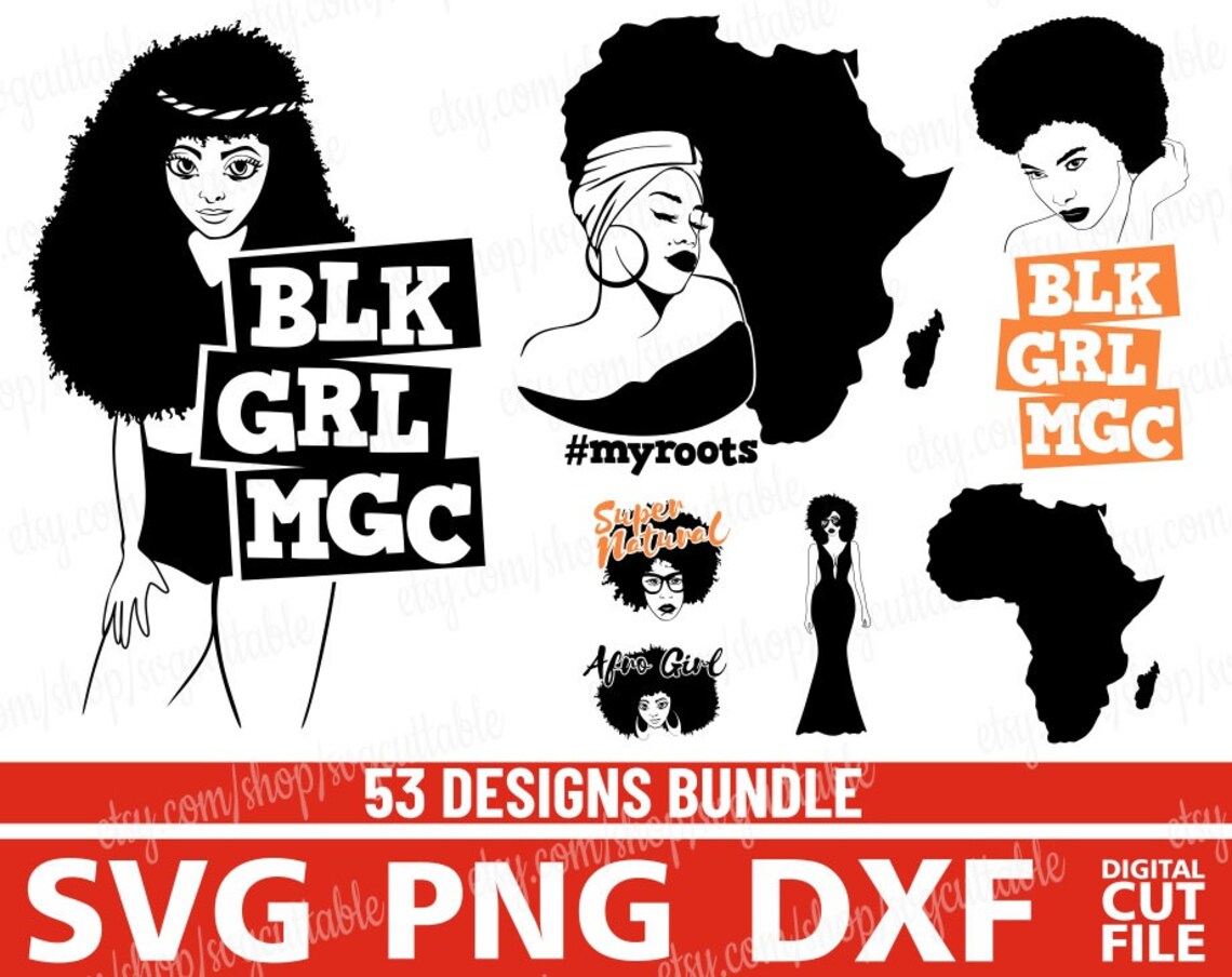 Afro Woman SVG Bundle, Black Girl Silhouette, Natural Hair (digital ...