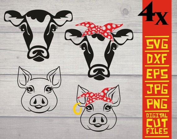 4x Cow and Pig Svg Heifer Svg Farm Animals Svg Cow Bandana | Etsy