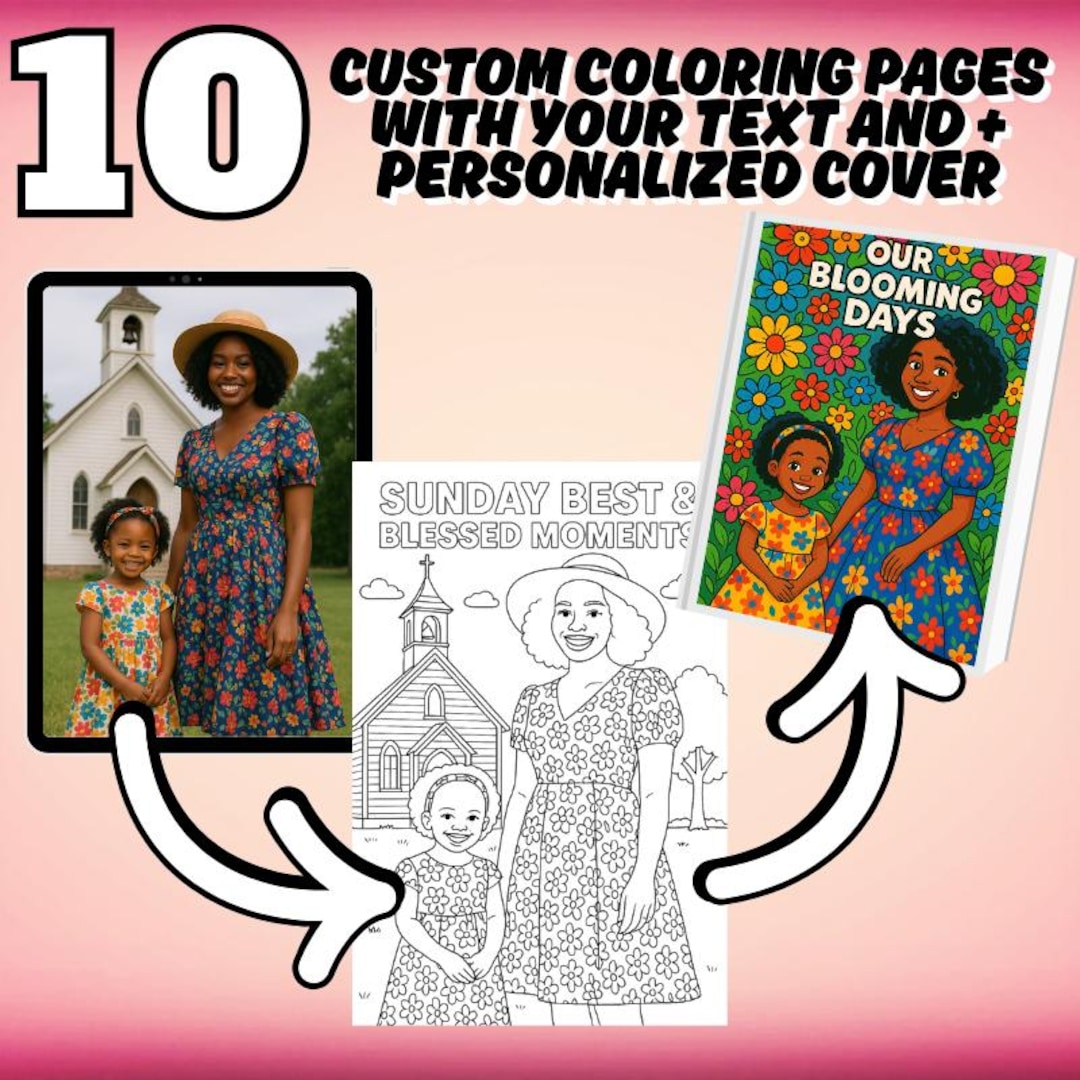 10 Custom Coloring Pages From Photo, Personalized Coloring Page, Custom ...