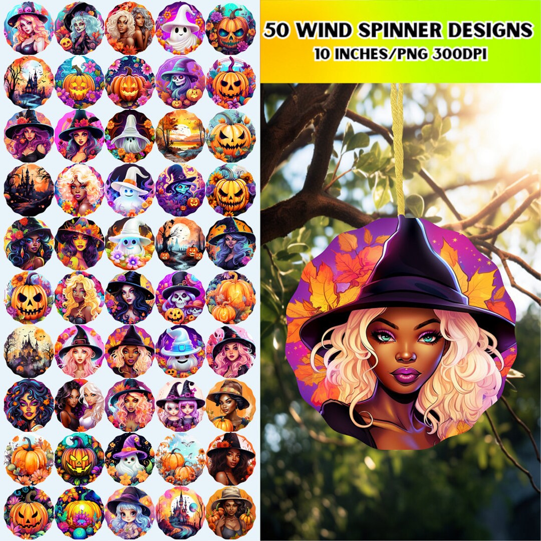 50x Wind Spinner PNG Sublimation Bundle, Halloween Sublimation, Melanin ...