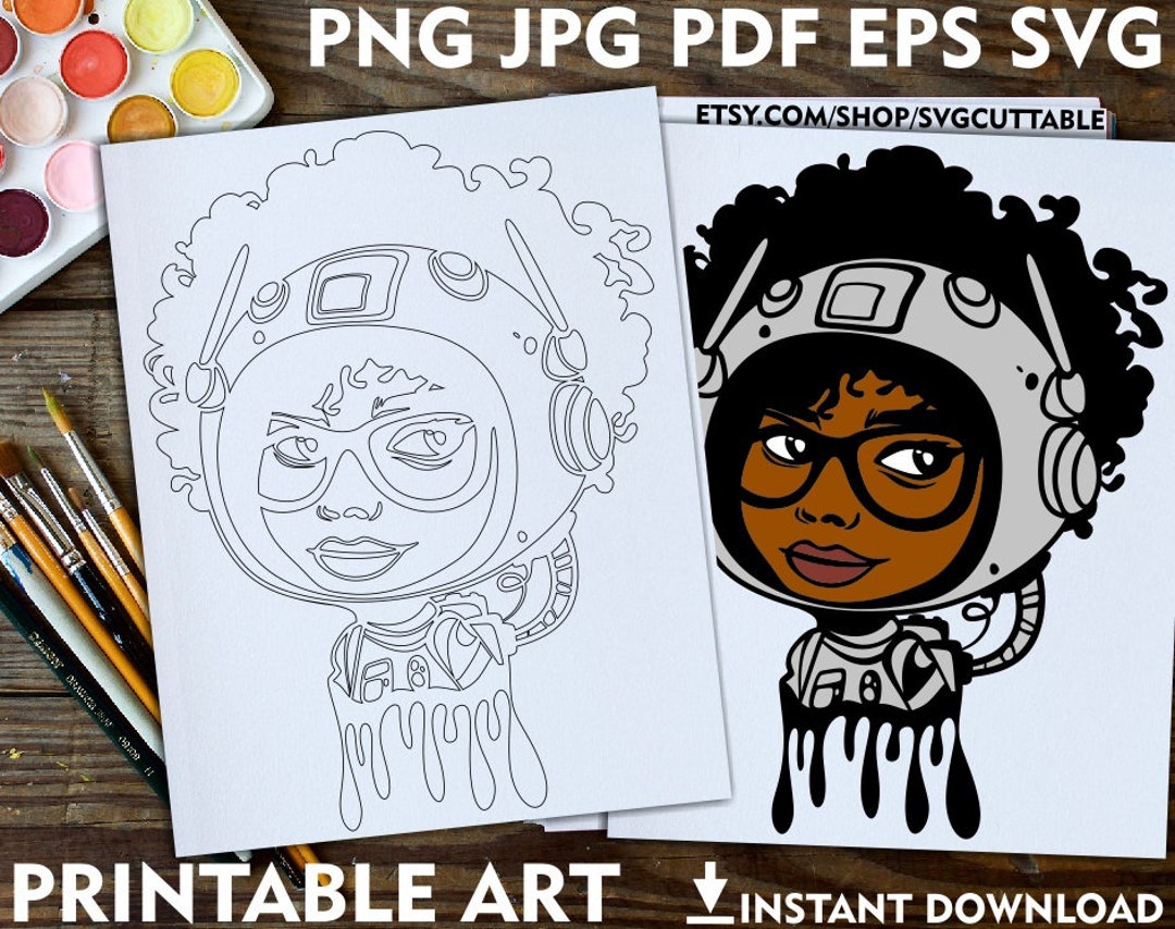 Black Woman Astronaut Png, Printable Adult Coloring Page, Cosmonaut Svg ...