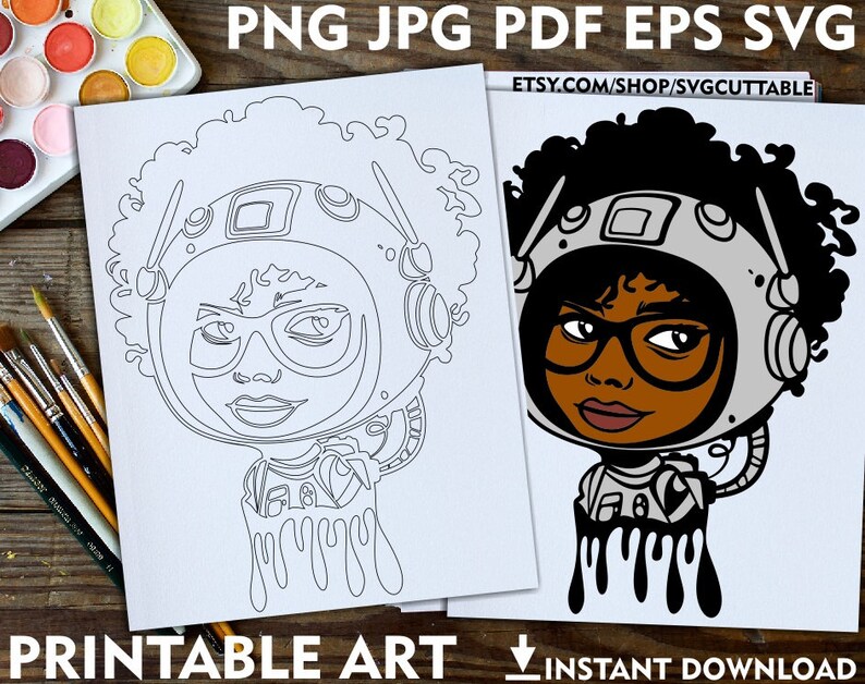 Black Woman Astronaut Png Printable Adult Coloring Page - Etsy