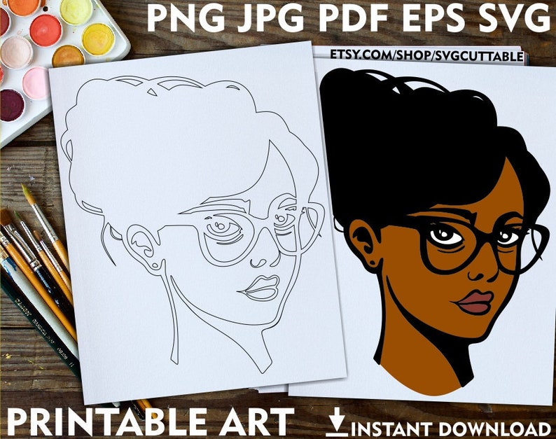 Black Woman Messy Bun Png Woman Printable Adult Coloring - Etsy